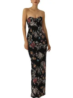 SAU LEE Strapless Corset Gown - Black Multi