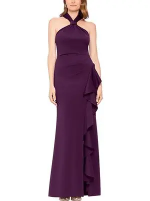 Aqua Knot Neck Pleated Waist Gown Exclusive - Plum