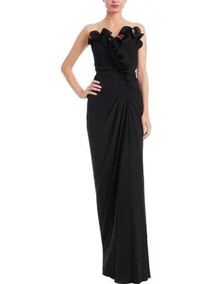 Badgley Mischka Floral Embellished Velvet Evening Gown - Black