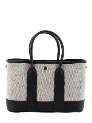 Hermès Neo Garden 23 Canvas & Leather Logo Engraved Hardware Tote - Black