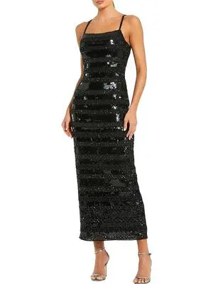 Mac Duggal Embellished Spaghetti Strap Midi Dress - Black