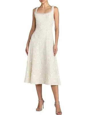Mac Duggal Petite Embellished Boucle Sleeveless A-line Midi Dress - Ivory