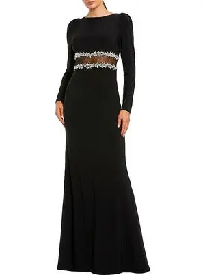 Mac Duggal Long Sleeve Jersey Gown With Jewel Detail - Black