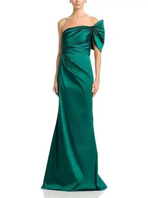 Rickie Freeman For Teri Jon Taffeta One Shoulder Bow Gown - Emerald