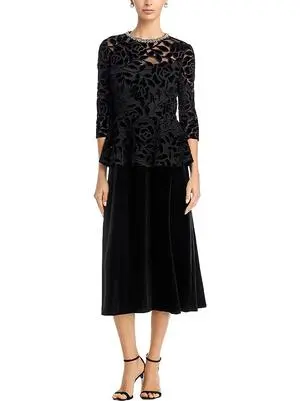 Rickie Freeman For Teri Jon Velvet Burnout Peplum Dress - Black