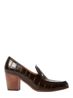Stella McCartney Croc-embossed Block-heel Loafers - Brown