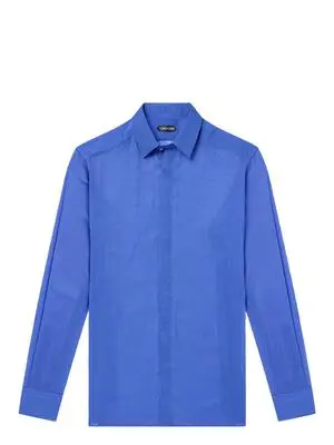 TOM FORD Micro-striped Silk-organza Shirt - Blue