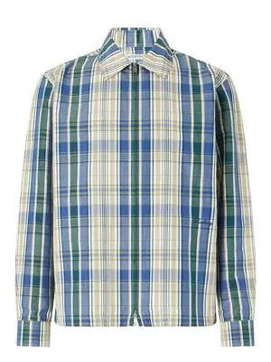 Burberry Logo-embroidered Checked Cotton And Linen-blend Jacket - Blue