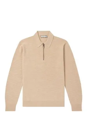Canali Mock-rib Wool And Cashmere-blend Half-zip Polo Shirt - Neutrals