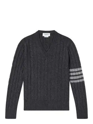 Thom Browne 4-bar Stripe Cable-knit Cashmere Sweater - Gray