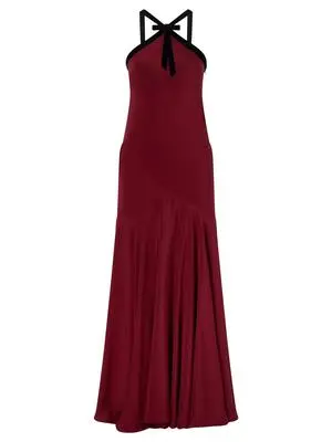 RODARTE Bow-detailed Velvet-trimmed Silk-crepe Gown - Red