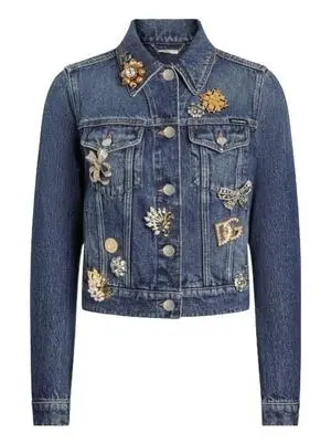 Dolce & Gabbana Brooch-embellished Denim Jacket Blue
