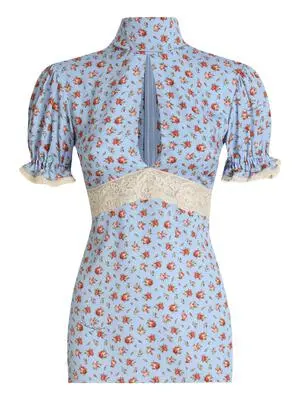 Dolce & Gabbana Dolce  Gabbana Small Rose-Printed Charmeuse Top Blue
