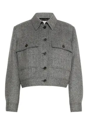 Max Mara Herringbone-pattern Wool Jacket - Dark Gray