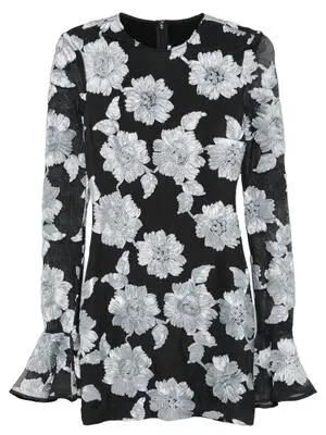 ROTATE BY BIRGER CHRISTENSEN Floral Appliqué Mesh Mini Dress - Anthracite