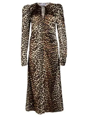 GANNI Leopardprint Flared Dress Black