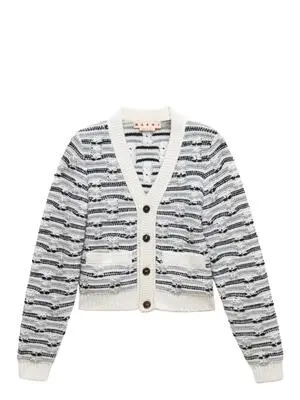 MARNI White And Blue Mixed Stitch Wool Cardigan