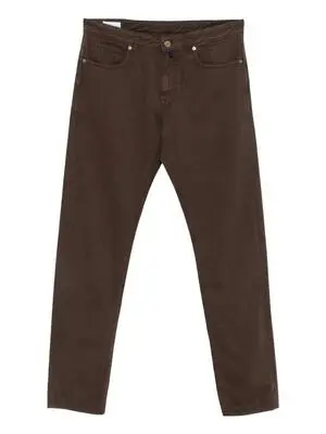 Incotex Logo-patch Belt-loop Trousers - Dark Brown
