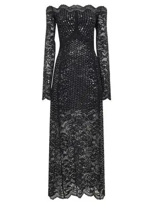 Rabanne Off-shoulder Sequin Lace Dress - Black