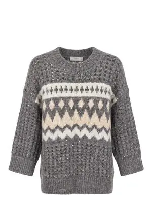 Peserico Textured Fair Isle Knitted Sweater - Grey