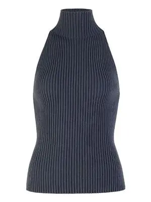 Alaïa Ribbed Halter Neck Top - Gris Bleu