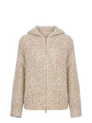 Peserico Sequined Hooded Zip Cardigan - No
