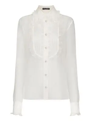 DOLCE & GABBANA Ruffled Sheer Cotton Blouse