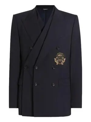 Dolce & Gabbana Double-breasted Crest-embellished Blazer - Blue
