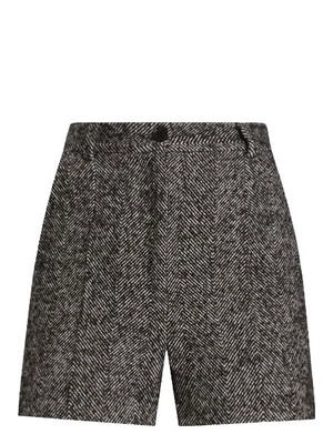 Dolce & Gabbana Wool Herringbone Shorts - Black