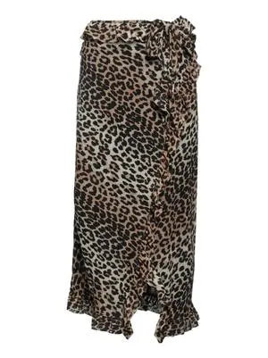 GANNI Tulle Ruffled Midi Skirt - Camel