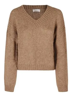 ROBERTO COLLINA V-neck Knitted Sweater - Camel