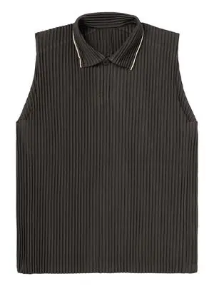 Issey Miyake Embroidered Pleated Polo Shirt - Green