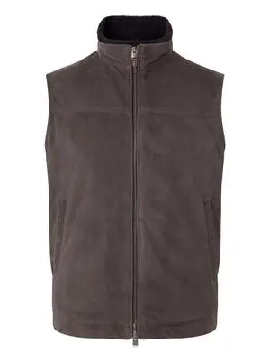 Canali Padded Shearling-trimmed Suede Gilet - Brown