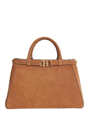Harrods Medium Suede Grace Top-handle Bag - Neutral