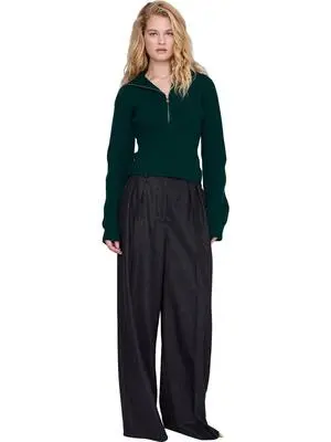 ANINE BING June Trucker Collar Sweater - Deep Emerald
