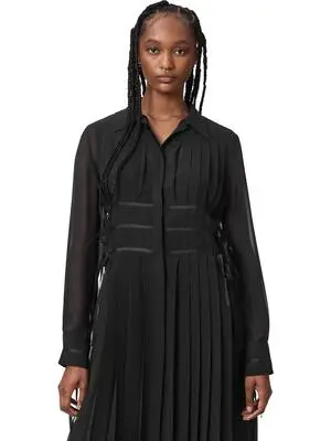 ALLSAINTS Kass Pleated Shirt Maxi Dress - Black