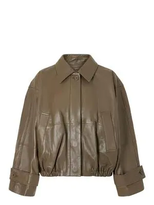 RÓHE Gathered Leather Jacket - Brown