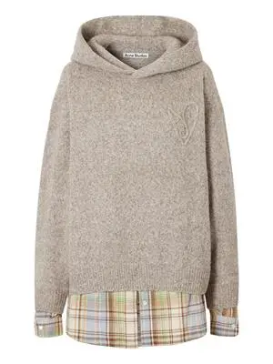 Acne Studios Layered Checked Poplin-trimmed Wool-blend Sweater - Beige