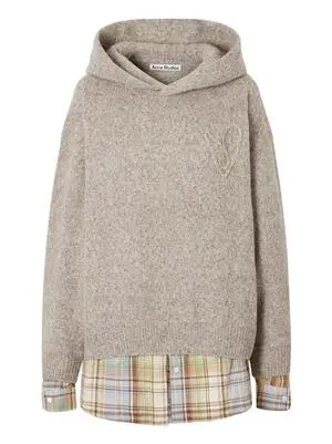 Acne Studios Layered Checked Poplin-trimmed Wool-blend Sweater - Neutrals