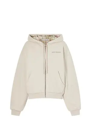 Acne Studios Embroidered Cotton Zip-up Hoodie Neutrals