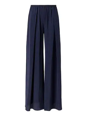 LA LIGNE Striped Silk-satin Wide-leg Pants - Navy