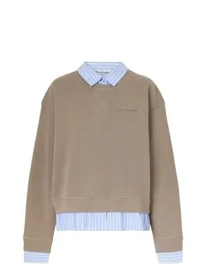 Acne Studios Layered Striped Poplin-trimmed Cotton-fleece Sweatshirt - Beige