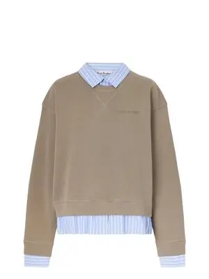 Acne Studios Layered Striped Poplin-trimmed Cotton-fleece Sweatshirt Neutrals