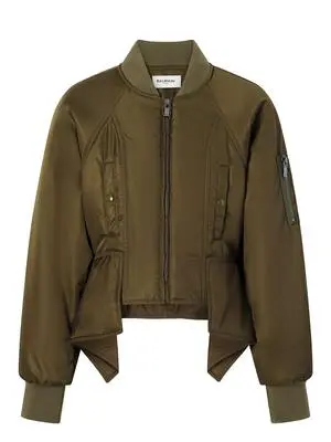 Balmain Paneled Cropped Satin Jacket - Army Green
