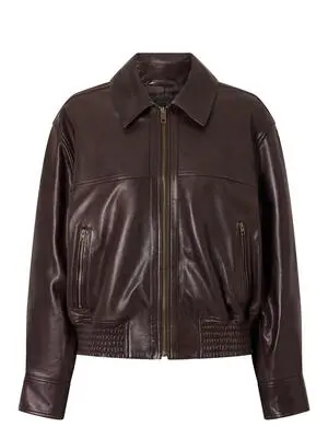 NILI LOTAN Aime Leather Bomber Jacket - Brown