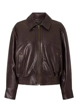 NILI LOTAN Aime Leather Bomber Jacket - Brown
