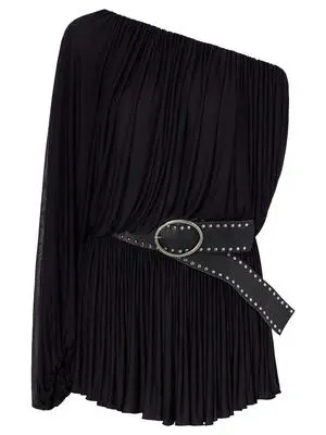 CHRISTOPHER ESBER Bayamo Belted One-shoulder Mesh Mini Dress