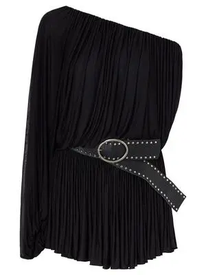 Christopher Esber Bayamo Belted One-shoulder Mesh Mini Dress - Black