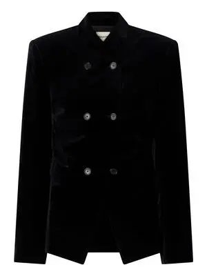 Khaite Rolo Velvet Cotton-blend Double-breasted Blazer - Black