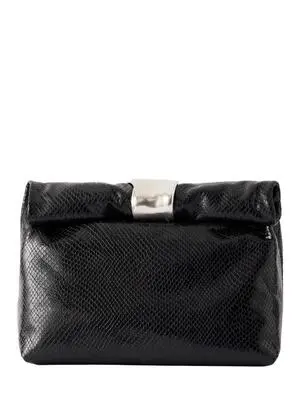 Staud Snake-effect Leather Clutch - Black
